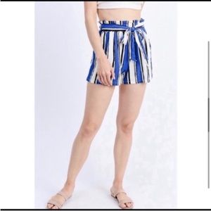 Shorts | Nwt S Blue Black And White Striped High Waisted Paper Bag ...